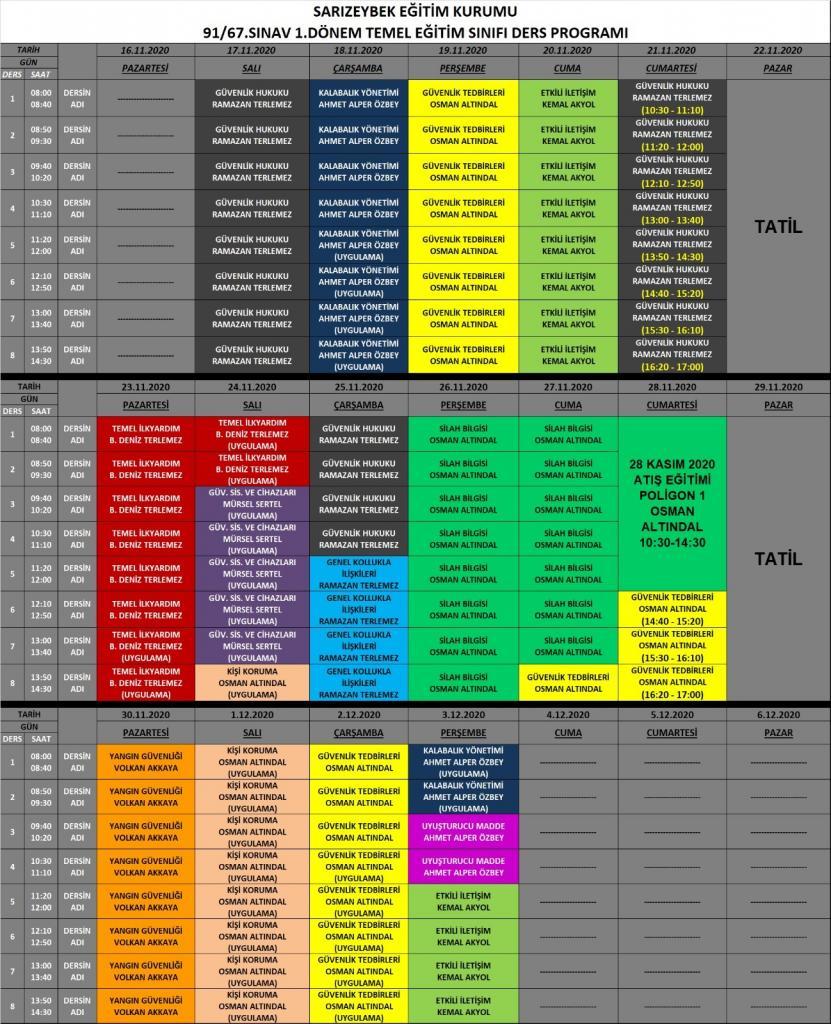 Eğitimi Devam Eden Grupların Ders Programları | Özel Güvenlik İzmir